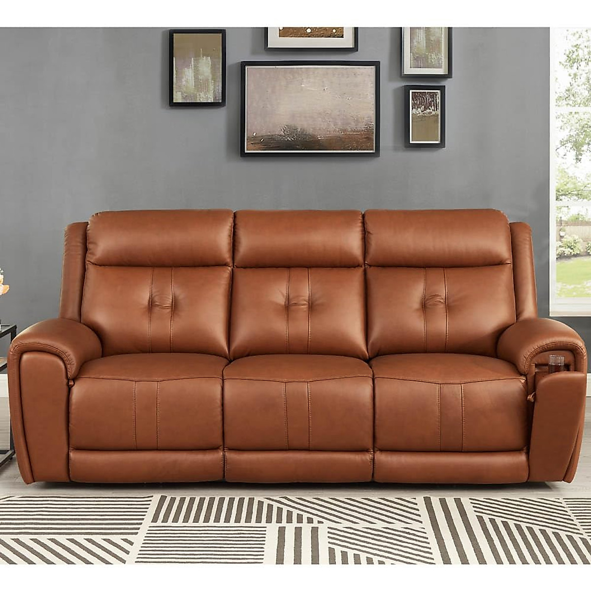 Hydeline Emma Power Headrest Top Grain Leather Zero Gravity Reclining Sofa Couch, 87.5", Cinnamon Brown, Memory Foam, Pocket Coils and Control Panel