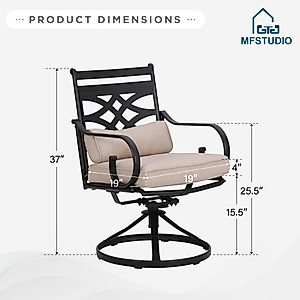 MFSTUDIO 4 Piece Black Patio Dining Chairs with Beige Thick Cushions,Outdoor Furniture Metal Chairs with Armest for Garden, Poolside, Backyard, Bistro