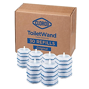 Clorox Toilet Wand Disinfecting Refills, Toilet and Bathroom Cleaning, Toilet Brush Heads, Disposable Wand Heads, Blue Original, 30 Count