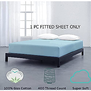 California King Fitted Sheet Only,Cal King Fitted Sheet Deep Pocket 18",California King Size Fitted Sheet, 100% Giza Egyptian Cotton,1 Pc Fitted Sheet Only (Light Blue)
