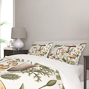 Mystical Woodland Mushrooms Bedding Set for Girls Boys Children - Botanical Fungus Comforter Cover Decorative Wild Mushroom Stuff Duvet Cover Cute Mushroom Plants Duvet Cover