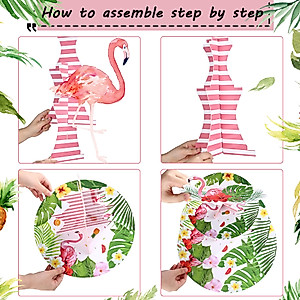 Pink Flamingo Cupcake Stand 3 Tier Hawaiian Luau Cake Holder Cardboard Tropical Leave Dessert Tower Holder Palm Leave Hibiscus Flower Cake Stand for Summer Hawaiian Birthday Baby Shower Party Supply