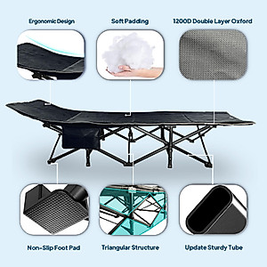 Hejiko Camping Cots for Adults, Lightweight Sleeping Bed Cot with Removable Mattress, Portable Folding Cot with Carry Bag for Travel Outdoor Office, Patio Supports 450 LB, Item Weigh 13.15LB