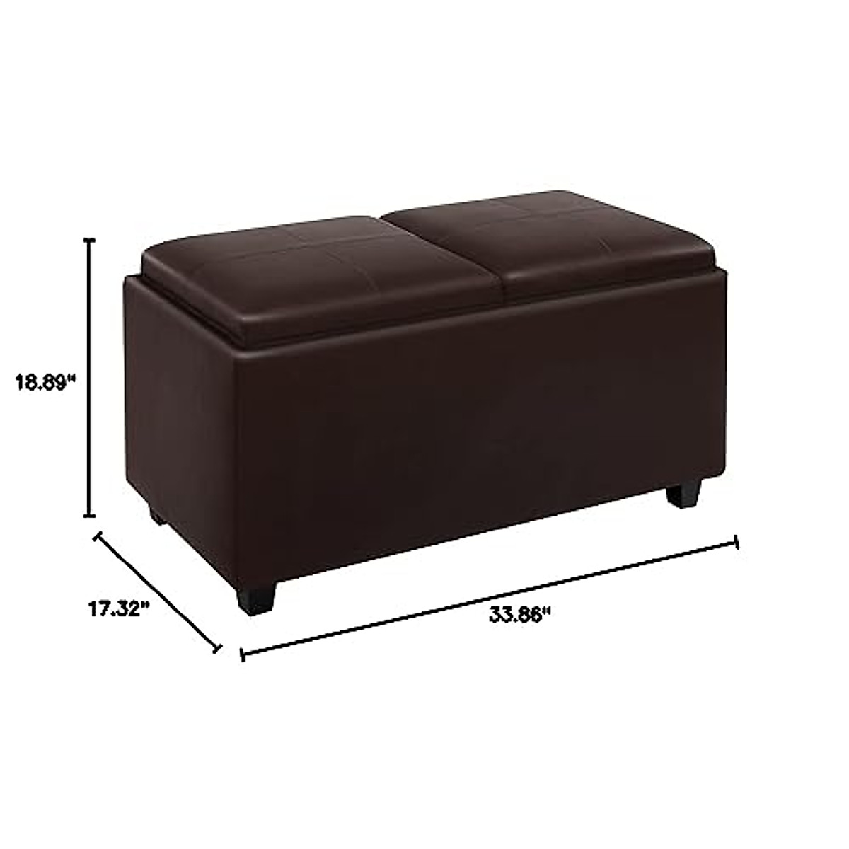 Homestripe 34Inch Contemporary Rectangle Tray Storage Ottoman in Midnight Black Footrest Stool, Footstool for The Living Room Family Room, Brown