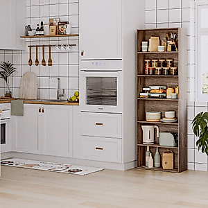 FOTOSOK 6-Tier Open Bookcase and Bookshelf, Freestanding Display Storage Shelves Tall Bookcase for Bedroom, Living Room and Office, Oak