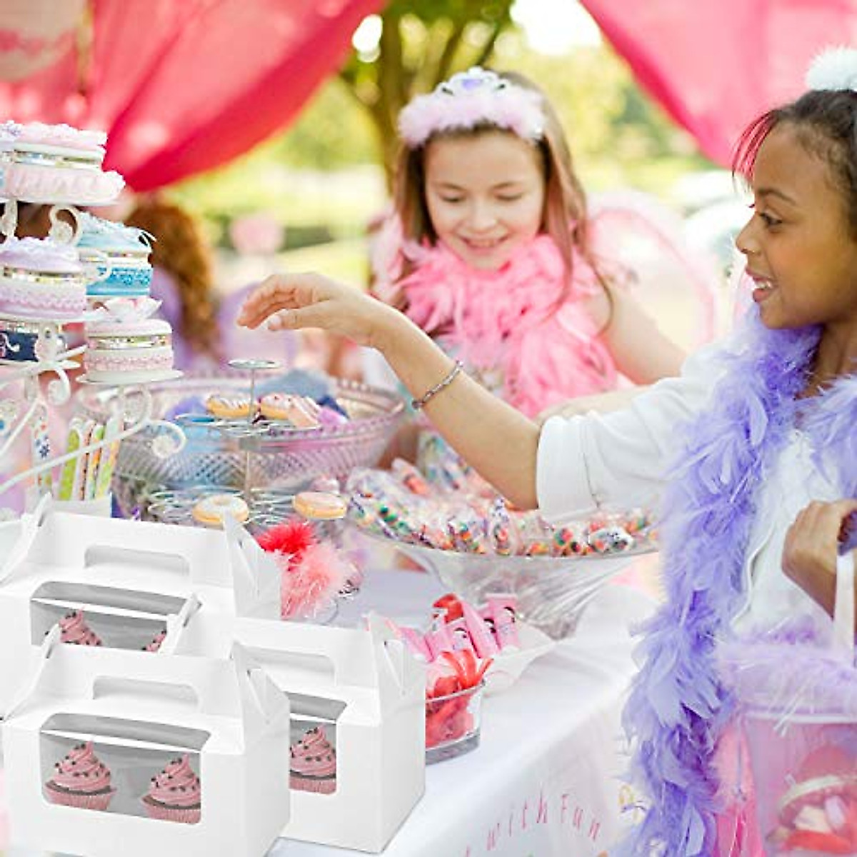 20 Pcs Cupcake Boxes, 2 Holders Cupcake Containers Muffins Cupcakes Carriers Holder Pastry Containers Favor Candy Treat Boxs Bakery Boxes with Window & Handle for Wedding Birthday Party (White)