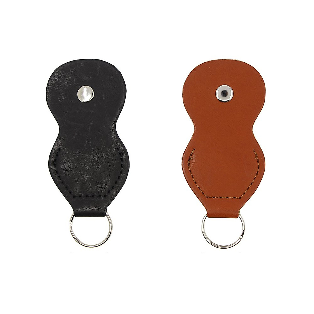 JAZ Guitar Picks Holder Case - Leather Keychain Plectrum Key Fob Cases Bag - 2 Pack (Black and Brown)