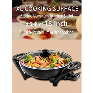 Electric Wok With Lid Nonstick - Electric Skillet Serves For 6 People, Portable Countertop Cooking Wok, 5-Dial Temperature Control, 13inch, Black