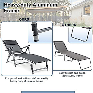 HAPPYGRILL Patio Lounge Chair Aluminum Chaise Lounge Chair with 8-Position Adjustable Backrest, 2-postion Footrest, Comfortable Headrest, Outdoor Folding Reclining Chair for Patio Poolside Backyard
