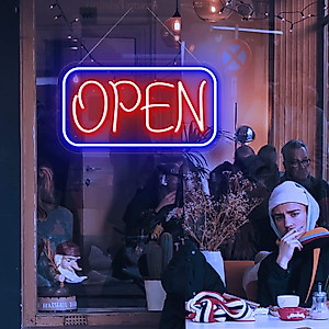 Neon Open Sign, Open Signs for Business, 16.5"x 8.4" Open Sign Led, Open Signs for Business Window With Adjustable Brightness, Open Neon Sign, Powered by USB with ON/OFF Switch