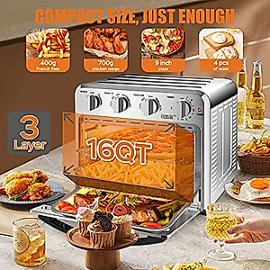 Geek Chef Air Fryer Toaster Oven Combo,16QT Convection Ovens Countertop, 4 Slice Toaster, 9-inch Pizza, with Warm, Broil, Toast, Bake, Air Fry, Oil-Free, 100+ Online Video Recipes & Accessories
