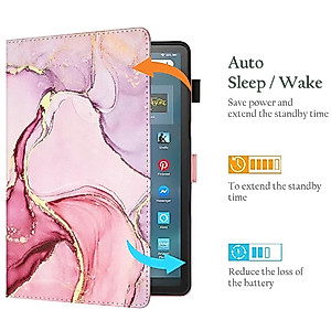 Fancity for Amazon Kindle Fire Max 11 Case (13th Generation, 2023 Release) 11" - Stand Cover Case for Fire 11 Tablet with Smart Auto Wake/Sleep & Pencil Holder, Marble Pink