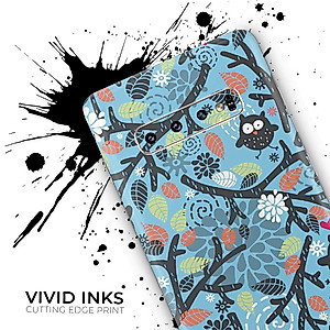 DesignSkinz Blue and Black Branches with Abstract Big Eyed Owls Protective Vinyl Decal Wrap Skin Cover Compatible with The Samsung Galaxy S20 (Screen Trim & Back Glass Skin)