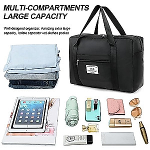 YGR Travel Duffel Bag, Personal Item Bag for Spirit Airlines, Foldable Sports Tote Gym Bag, Carry on Luggage Shoulder Bag, Weekender Overnight Bag for Women and Men, Black