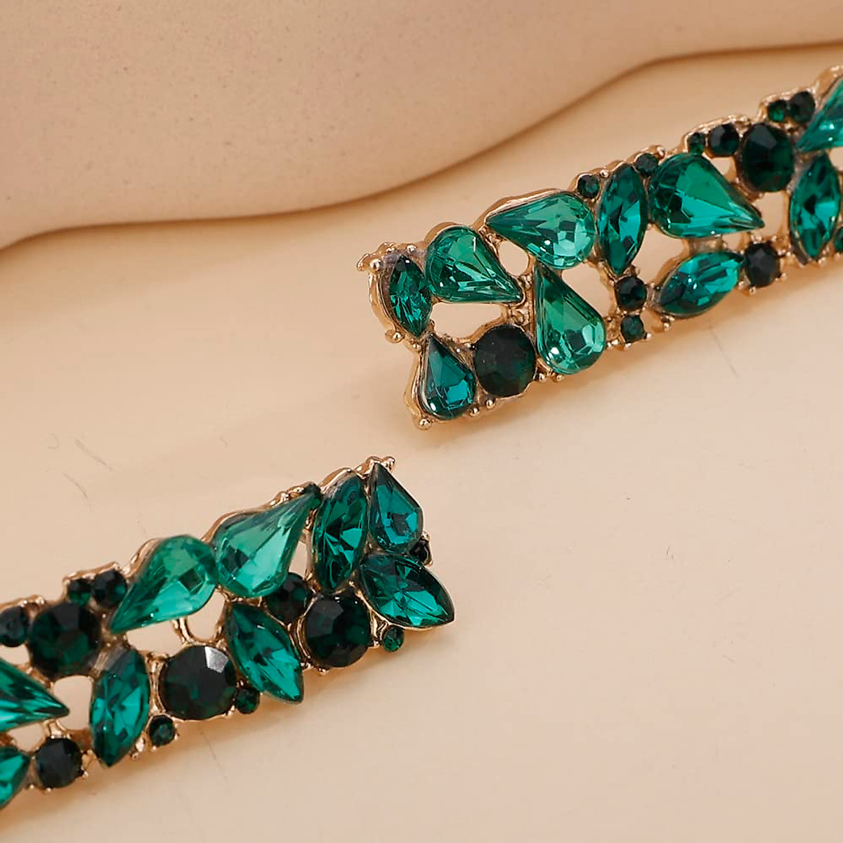 Denifery Square Dangle Earrings Sparkly Crystal Geometric Drop Statement Earrings Rhinestone Stud Earrngs for Women and Girls (Green)