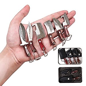 Ruksifg Damascus Mini Knife Set Chef Tiny Knife Set for Package Opener Box Cutter Bottle Opener- Set of 6