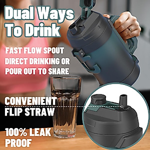 Zukro 1 Gallon Water Jug, One Gallon Large Triple Wall Insulated Metal Jug With Straw and Spout, No Sweat 128 oz Stainless Steel Sport Water Bottle Keeps Cold 48 Hours for Outdoors, Cyan