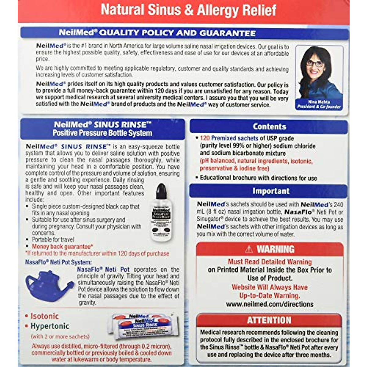 NeilMed Sinus Rinse All Natural Relief Premixed Refill Packets 100 Count (Pack of 1)