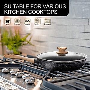 MICHELANGELO 10 Inch Frying Pan with Lid, Nonstick Frying Pan with Healthy Granite Coating, Nonstick Pan with Anti-Scald Handle, Induction Compatible