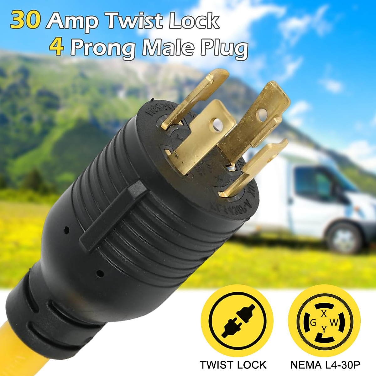 1FT NEMA L14-30P to L6-30R Charger Power Adapter Cord, 30 Amp Adapter 4 Prong to 3 Prong Lock Connection Male Plug to Twist Lock Female Outlet Portable Generator Cord for RV EV Generator Welder Dryer