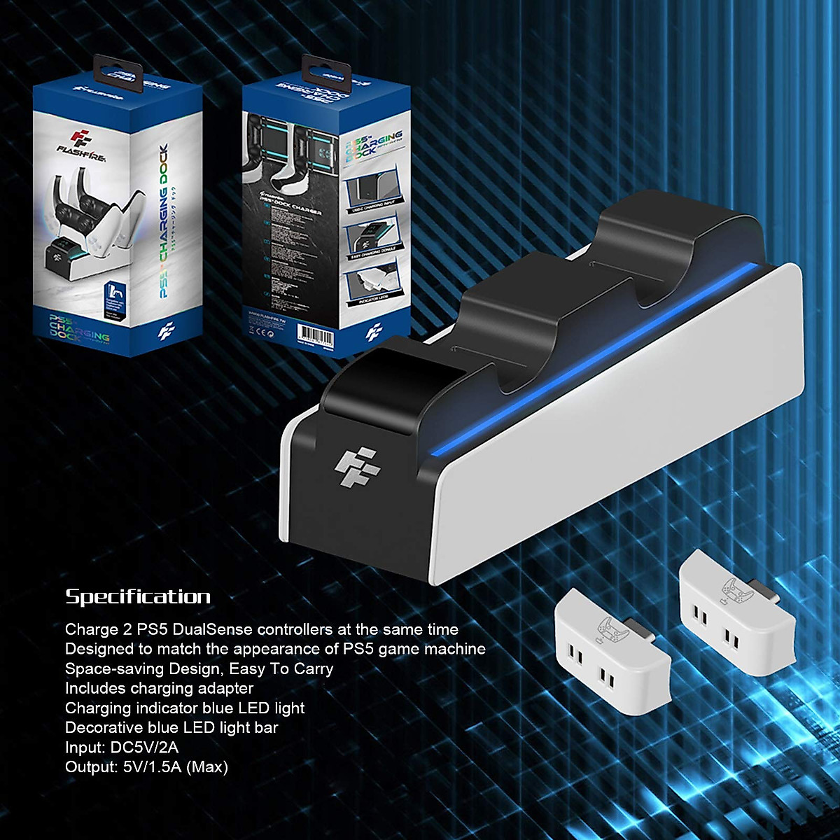 PS5 Charging Station Bonadget PS5 Controller Charging Station with Led Indicator PS5 Charging Dock with USB-C 2 Hours Fast Charging