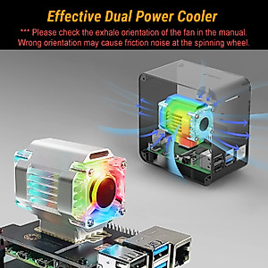 ElectroCookie Raspberry Pi 4 Case, Aluminum Mini Tower Case with Dual Power Cooler and Color Changing Ambient Light (Matte Black)