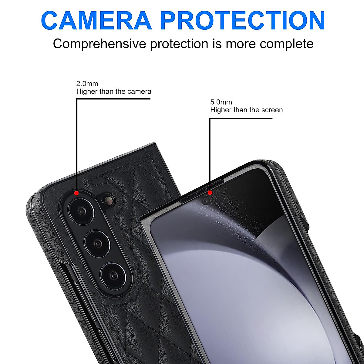 XNXCEVI for Samsung Galaxy Z Fold 5 Case, Premium Leather Back Cover Anti-Scratch Shockproof Case for Galaxy Z Fold5 5G (Black)