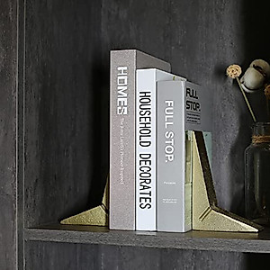 Cast Iron Geometric Decorative Bookends , Sharp Triangle Theme , Heavy Duty , Set of 2 Gold