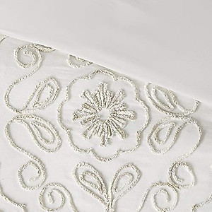 Madison Park Violette Lightweight 100% Cotton Quilt Set, Breathable Chenille Tufted, Shabby Chic Boho Medallion Design, Sham, Ivory/Taupe, Coverlet King/California King (104 in x 92 in) 3 Piece