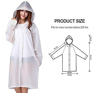Exptolii Rain Poncho for Adults, 2 Pack EVA Reusable Raincoat Emergency Rain Gear Jacket with Hood (White)