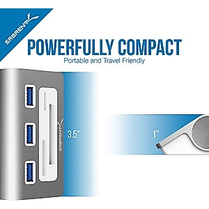 SABRENT Premium 3 Port Aluminum USB 3.0 Hub with Multi-in-1 Card Reader (12" Cable) for iMac, All MacBooks, Mac Mini, or Any PC (HB-MACR)