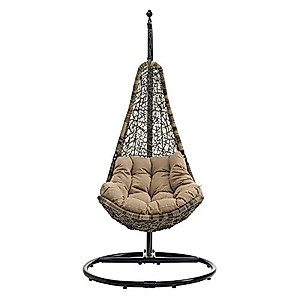 Modway Abate Wicker Rattan Outdoor Patio Porch Lounge Swing Chair Set with Stand in Black Mocha