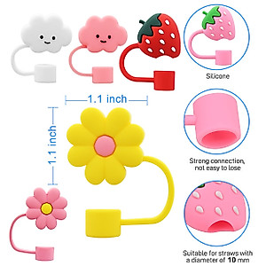 Flower Straw Cover Cap for Stanley Cup Silicone Straw Topper Compatible with 30 and 40 Oz Tumbler with Handle,Straw Tip Covers 10 mm 0.4 in for Straw Tip Covers (6pcs Strawberry Cloud Flower)