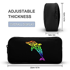 Tribal Dolphin Pencil Case Makeup Bag Big Capacity Pouch Organizer for Office College