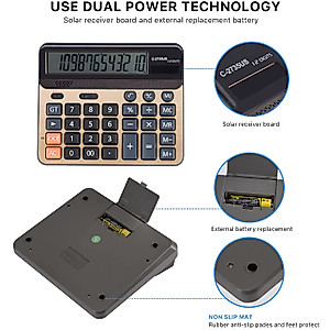 Calculator, Solar Battery Calculator Dual Power Large Standard Function Desktop Business Calculators, 12-Digit LCD Display Big Number Electronics Calculator for Office Finance School Student