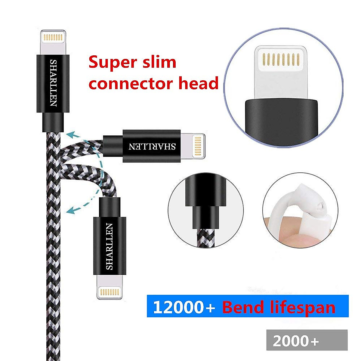 Sharllen 5 Pack 6 Feet MFi Certified Lightning Cable, Fast USB iPhone Charging Cable, Compatible with iPhone 12/11Pro/XS/Max/X/8/8P/7P/6/6P/iPad, Nylon Braided Data Wire, Black