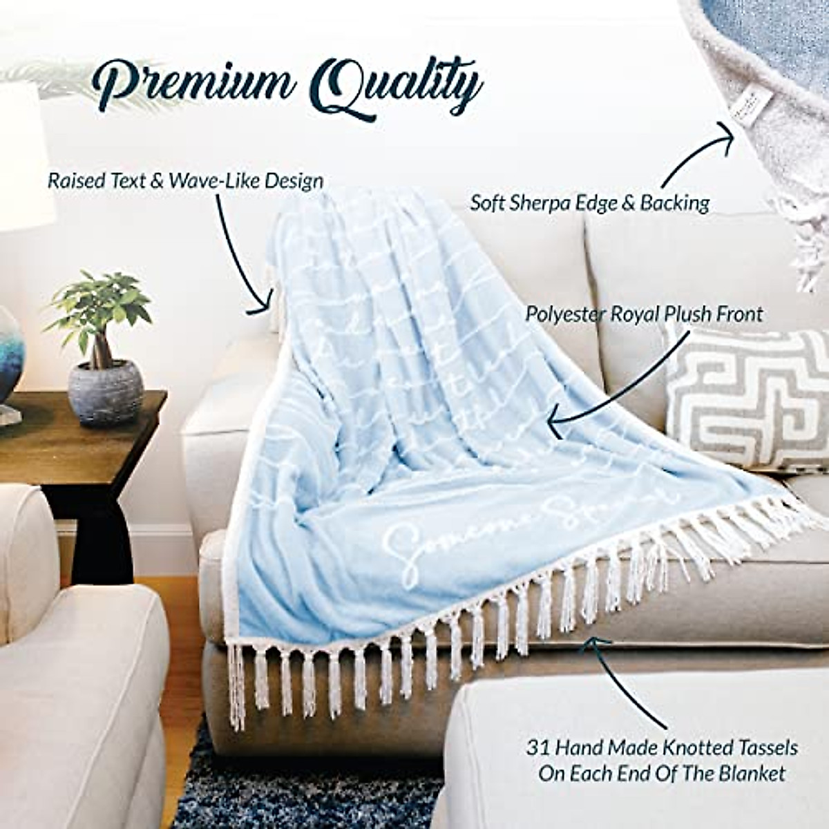 Pavilion - Someone Special 50" x 60" Luxury Sherpa Tassel Raised Text Throw Blanket Survivor Nurse Teacher Friend Encouragement Housewarming Gift - Threaded Together