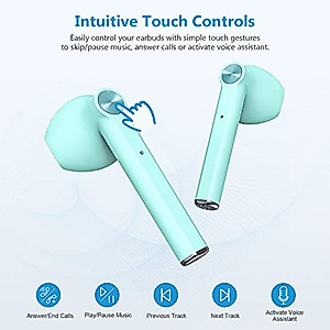Hspro Wireless Earbuds, Bluetooth 5.0 Earbuds Touch Control in-Ear True Wireless Headphones, 20 Hrs Playtime with Charging Case, Hi-Fi Stereo Earbuds with Built-in Mic for Sports and Work, Green