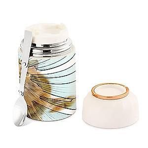 CUPADA Ginger Cat Lovely Food Jar, Broken Glass Design Insulated Hot Food Jars Vacuum 17OZ with Folding Spoon for Work Trip Picnic Camping