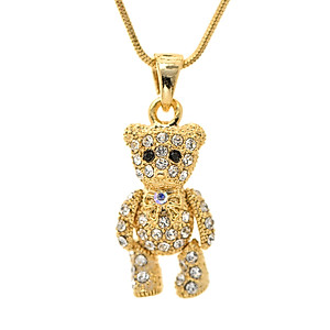 Spinningdaisy Cuddly Crystal Moveable Teddy Bear Necklace Gold