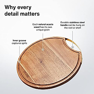 Vintorio Wooden Cheese Board - Round 12" Serving Plate with Handle for Meat, Snacks, Fruit, Desserts, and Charcuterie