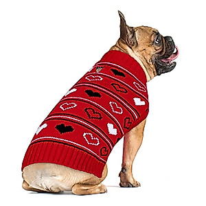 Queenmore Valentine Dog Sweater,Small Dog Sweater for Tiny Dogs,Teacups,frenchies,Chihuahuas,Yorkies,Turtleneck Girl Dogs Red Knit Sweaters Red,M