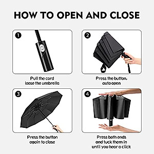 UNDERTREE Umbrella Windproof Travel Umbrella - 10-Ribs Wind Resistant Folding Umbrella - Compact Anti-UV Automatic Umbrella - Portable Waterproof Umbrella for Sun&Rain - Backpack, Purse, Car Umbrella, Black-21
