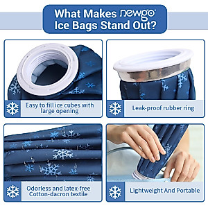 NEWGO Ice Pack for Injury Reusable, Small Ice Bag Refillable Ice Pack for Hot Cold Therapy and Pain Relief, Hot Water Bag, No-Leak Medical Ice Bag (6 Inch)