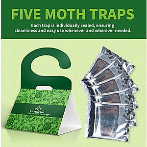 Carmelie Moth Traps, Pantry Moth Traps with Pheromones Prime, 5 Moth Traps for Meal Moth Killer, Sticky Glue Flies Pest Food and Cupboard Moth Killer, Hook Design for Indoor Kitchen Closet, Non-Toxic