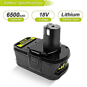 SHGEEN 2Pack 6.5Ah PBP003 Replacement for Ryobi 18V Lithium Battery P108 PBP002 P102 P103 P104 P105 P107 P109 P190 P122 Cordless Tool Battery Packs