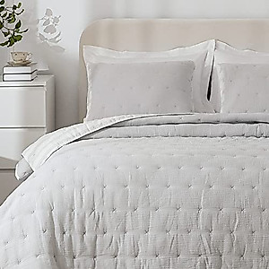 SHALALA Cotton Gauze Quilt Sets,Gray Lightweight Quilt Bedding Sets,Reversible Seersucker Quilts for Queen Bed,3pcs Ultro-Soft Bedspread,Breathable Coverlet for All Season(Full/Queen,Grey)