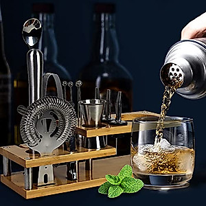 Cocktail Shaker Set Bartender Kit with Stand,17-Piece Stainless Steel Bar Kit Drink Mixer Set, Including Martini Shaker, Jigger, Strainer, Mixer Spoon, Muddler, Liquor Pourers, and Recipes Booklet etc