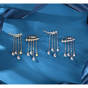 SLUYNZ 925 Sterling Silver 7 Crystals Cuff Earrings Tassell Chain for Women CZ Crawler Earrings Chain Climber Earrings (A-Silver)