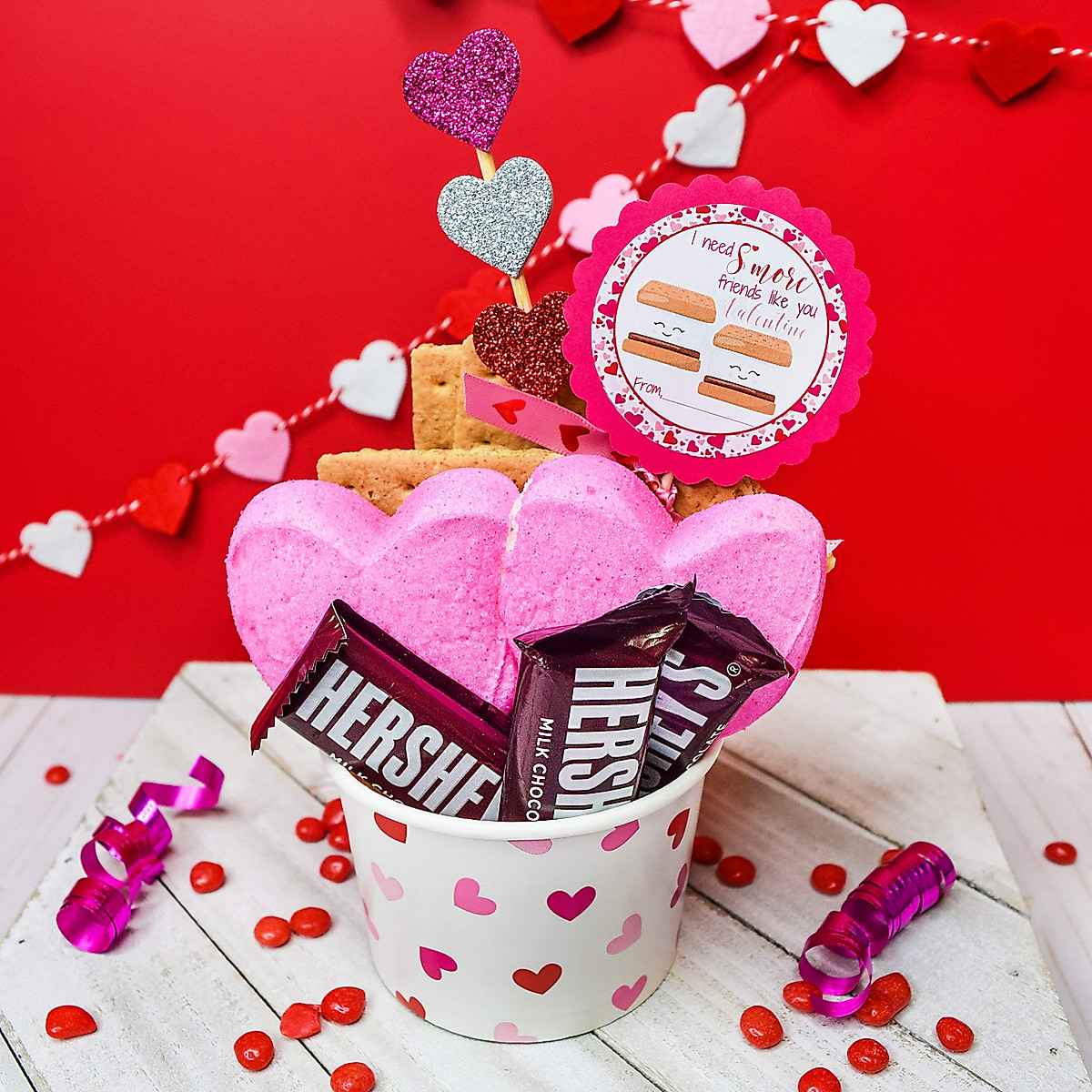 S’More Friends Like You Valentine Party Favor Sticker Labels, 40 2" Party Circle Stickers by AmandaCreation, Great for Classroom Valentines, Envelope Seals, Gifts & Treats